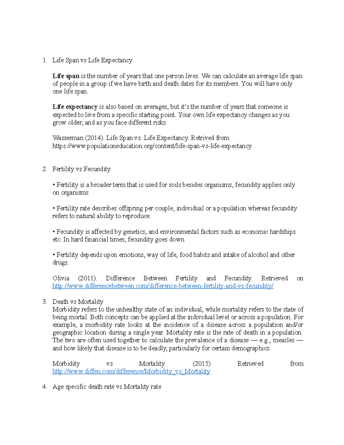 2017-09-26 Mortality - NOTES - Life Span vs Life Expectancy Life span ...