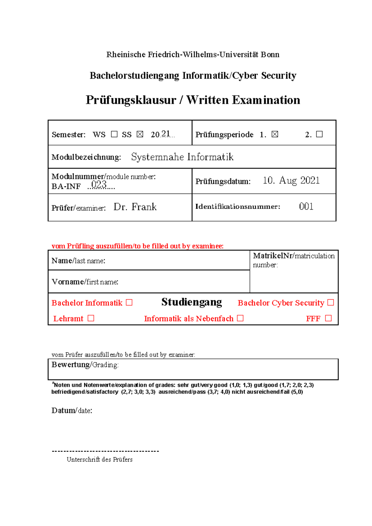 Klausur 2021 1 - × 21 × Systemnahe Informatik 023 10. Aug 2021 Dr ...