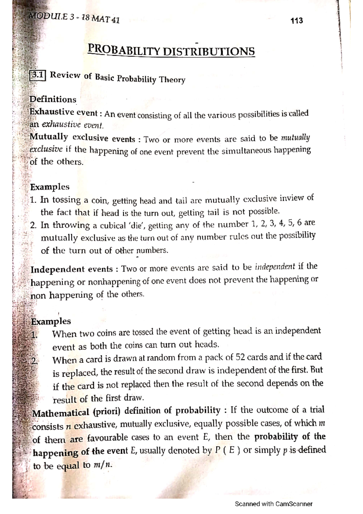 4th Semester 3rd Module Probability Complex Analysis Probability And