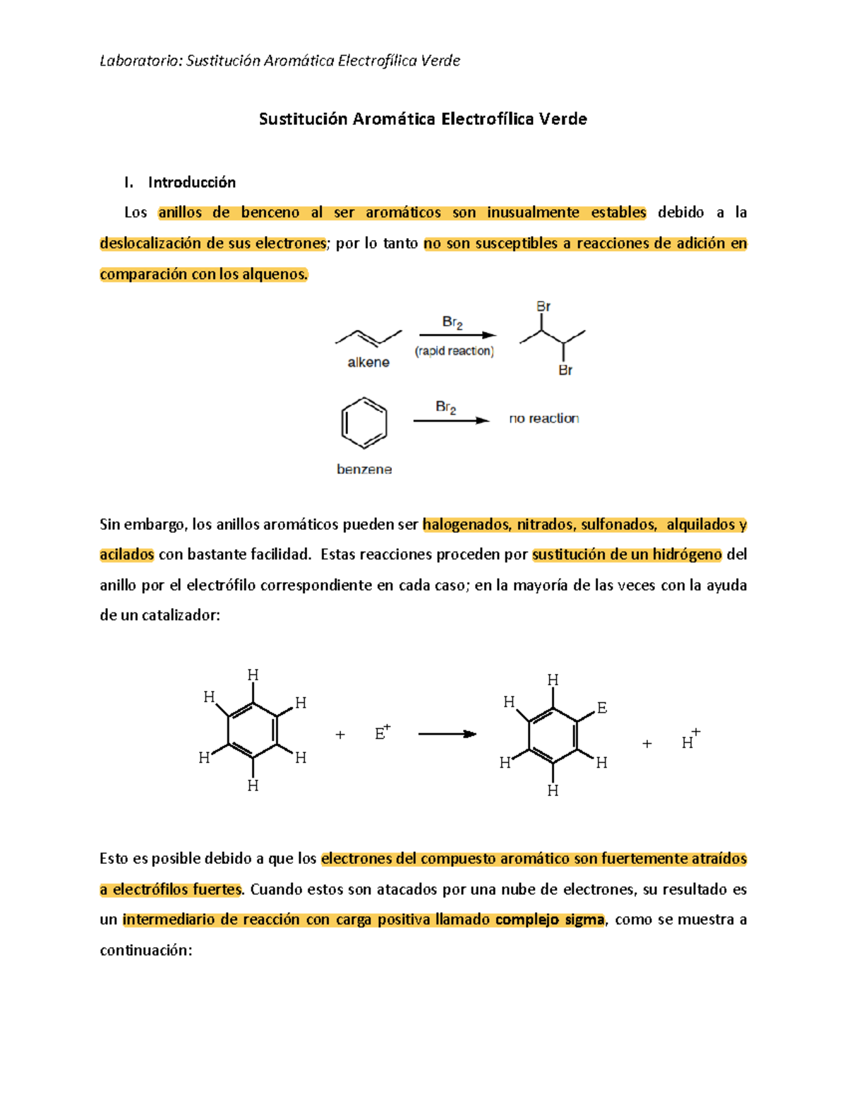 Sustitucion Aromatica Electrofilica Verde - Sustitución Aromática Electrofílica Verde I. - Studocu