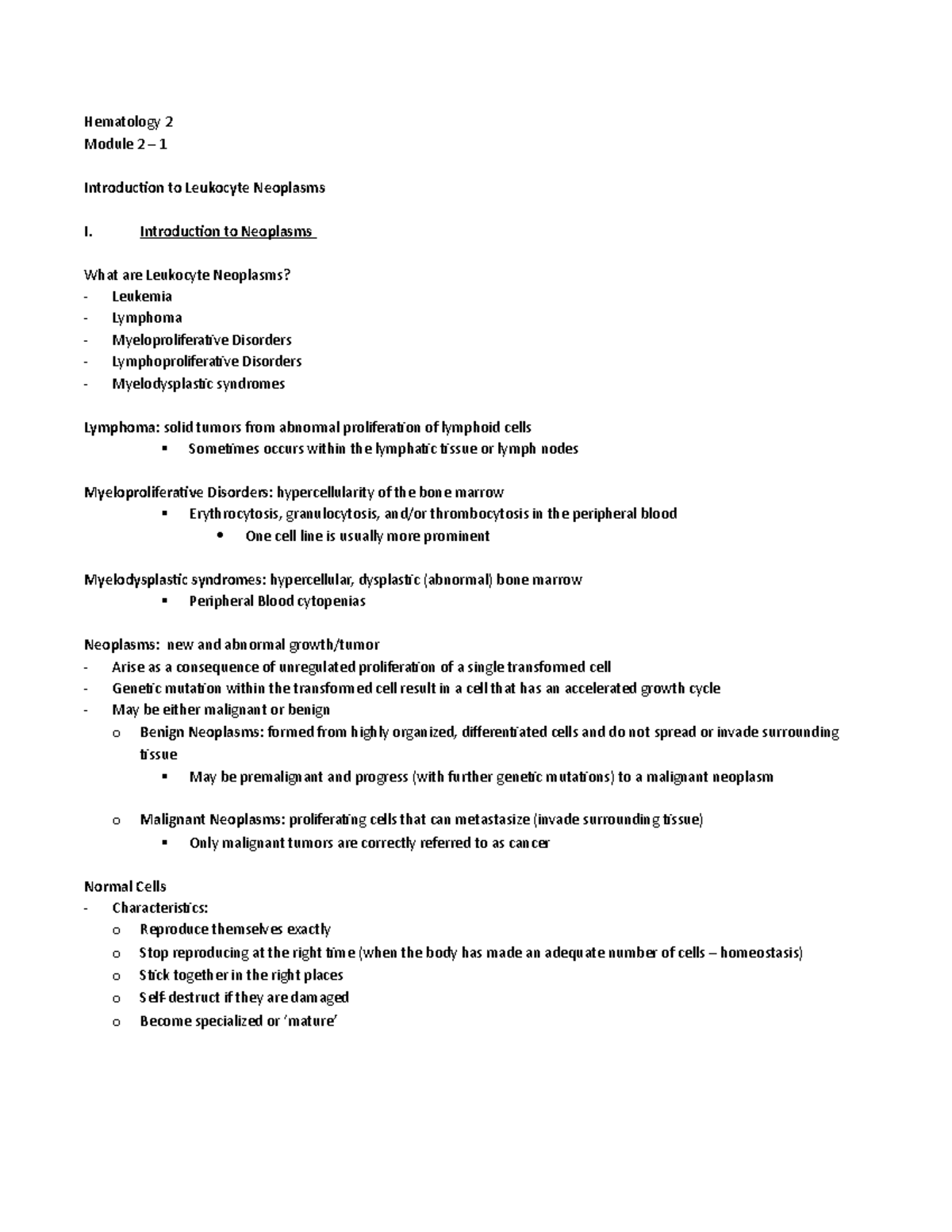 Heme 2 Module 2 Introduction to Leukocyte Neoplasms - Hematology 2 ...