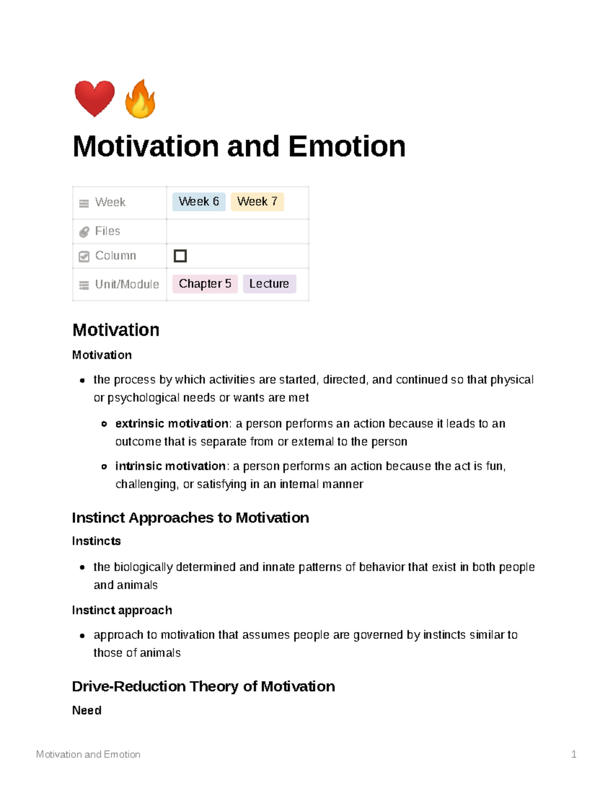 Motivation and Emotion - Motivation and Emotion Week Week 6 Week 7 ...