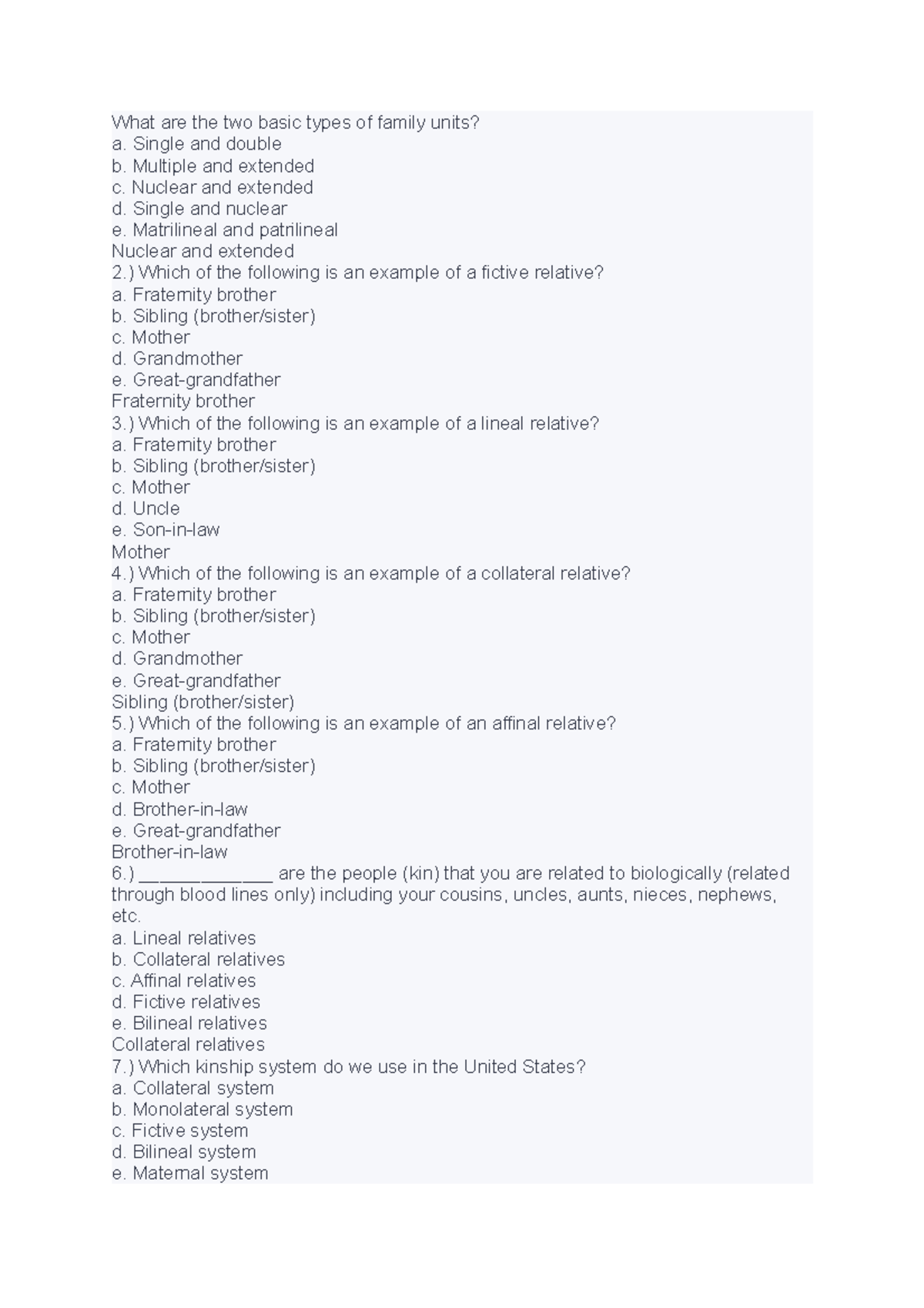4 questions/notes/study guide - What are the two basic types of family ...