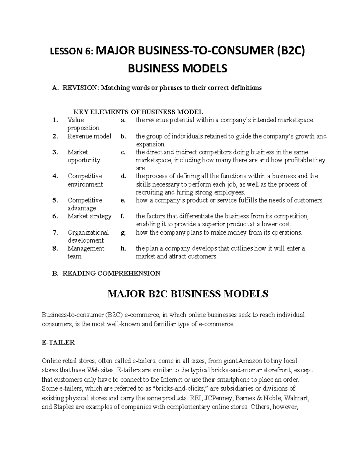 Lesson 6 - B2C - ......... - LESSON 6: MAJOR BUSINESS-TO-CONSUMER (B2C ...