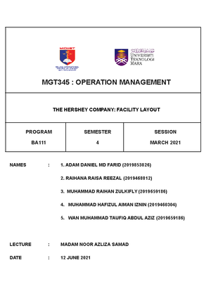 Group Assignment MGT345 - OPERATIONS MANAGEMENT (MGT345) GROUP ASSIGNMENT REPORT LOCATION ...