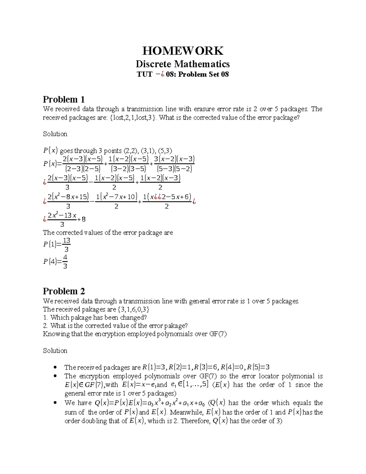 DMA - Homework 8 Solution - HOMEWORK Discrete Mathematics TUT −¿ 08 ...