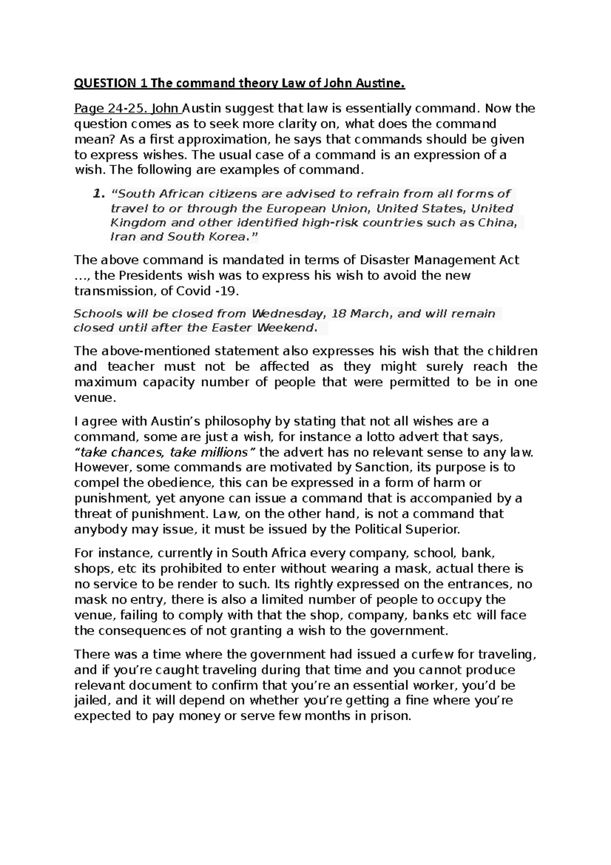 Jurisprudence- 2022- Assignment - QUESTION 1 The command theory Law of ...