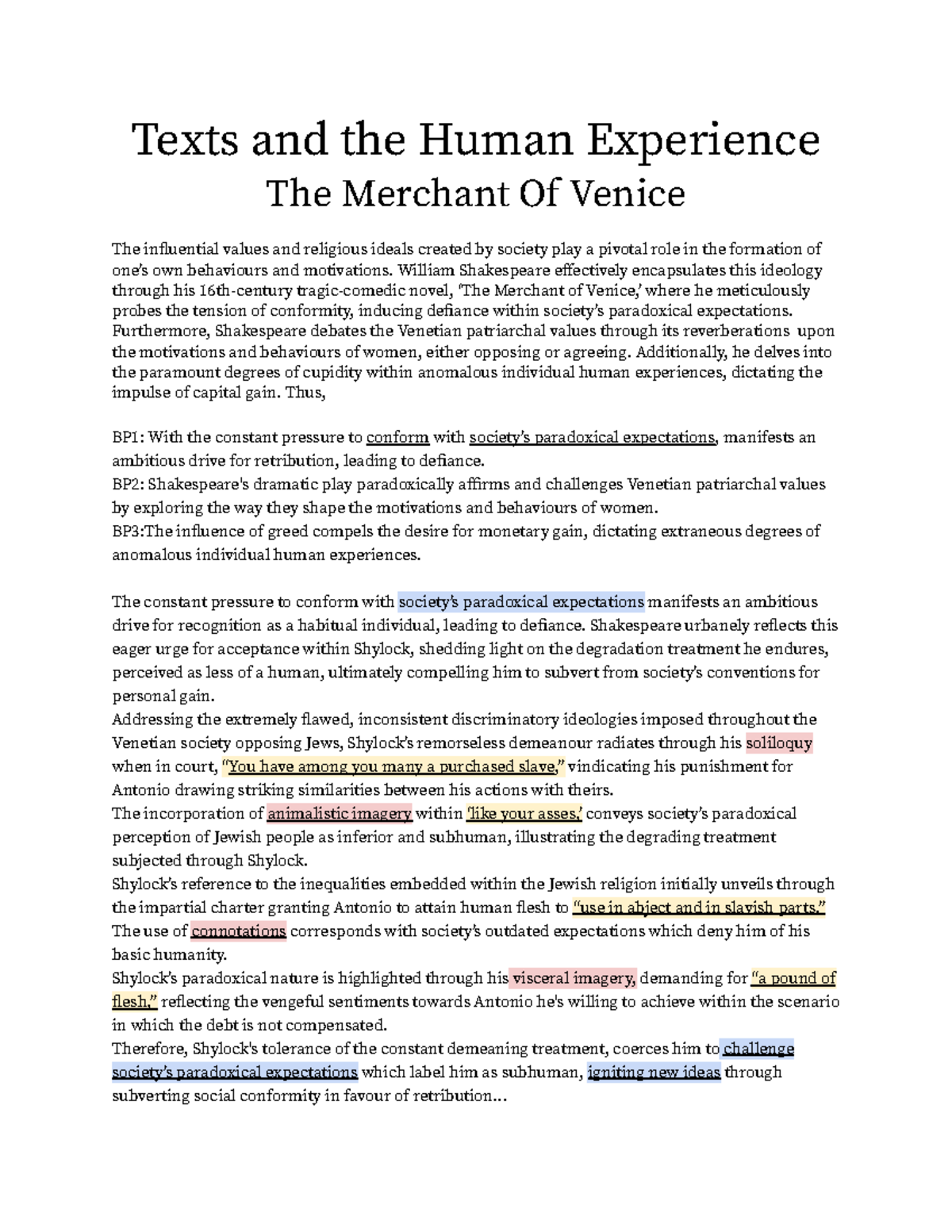 TERM 4 - Texts and the Human Experience The Merchant Of Venice - Texts ...