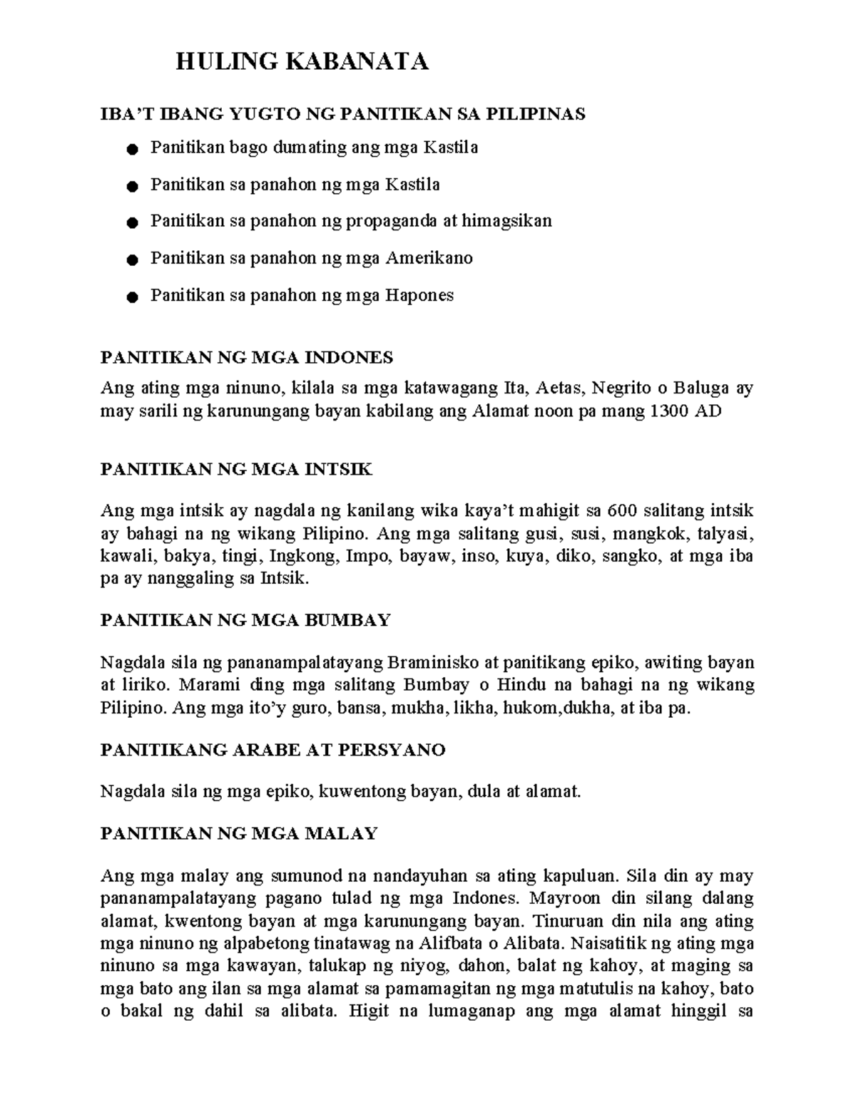 Huling Kabanata - HULING KABANATA IBA’T IBANG YUGTO NG PANITIKAN SA PILIPINAS Panitikan bago ...