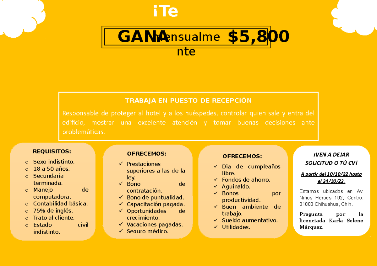 Anuncio - vvvvvvvvv - TRABAJA EN PUESTO DE RECEPCIÓN Responsable de ...