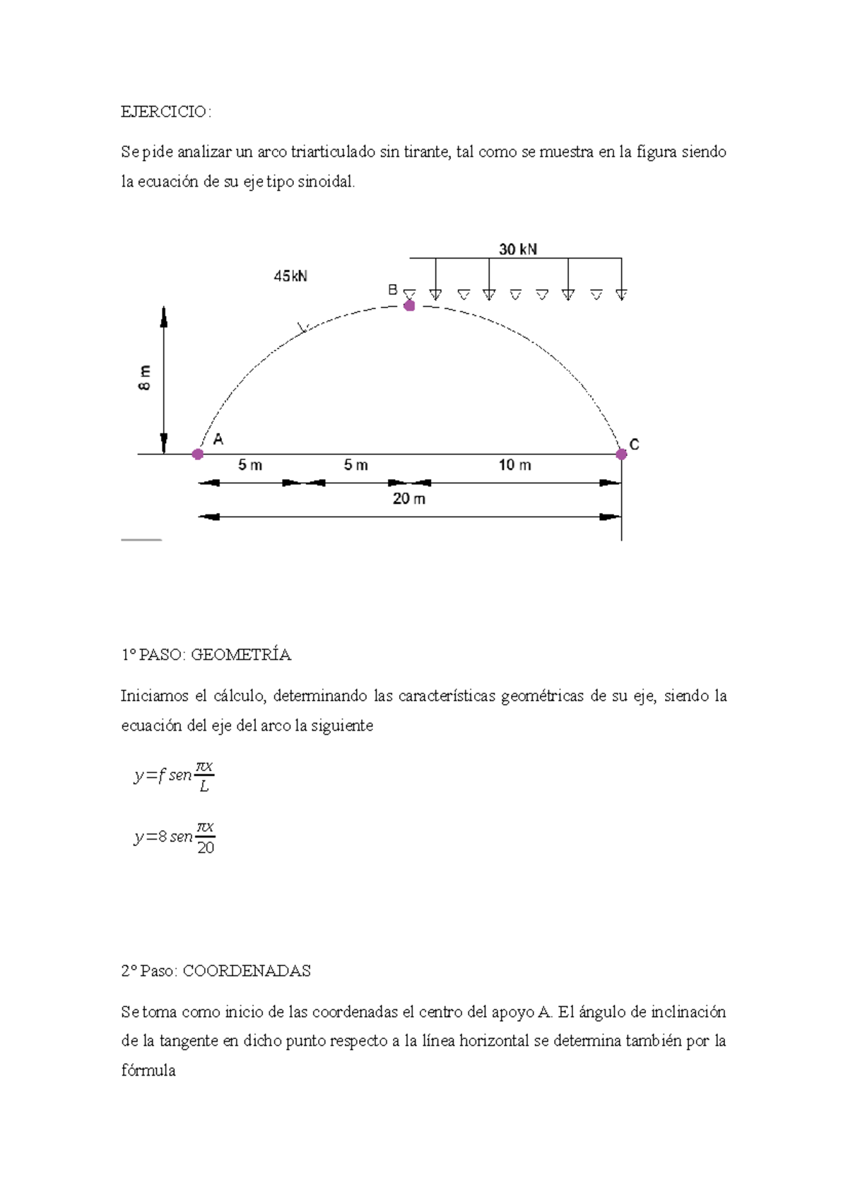 Problema arco sinoidal - análisis estructural - EJERCICIO: Se pide ...