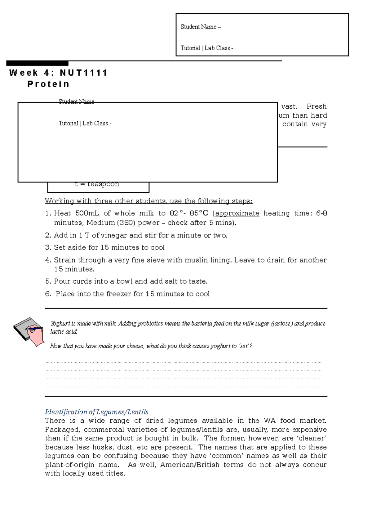 Week 4 - Week 4 tutorial worksheet - Week 4: NUT Protein The range of ...