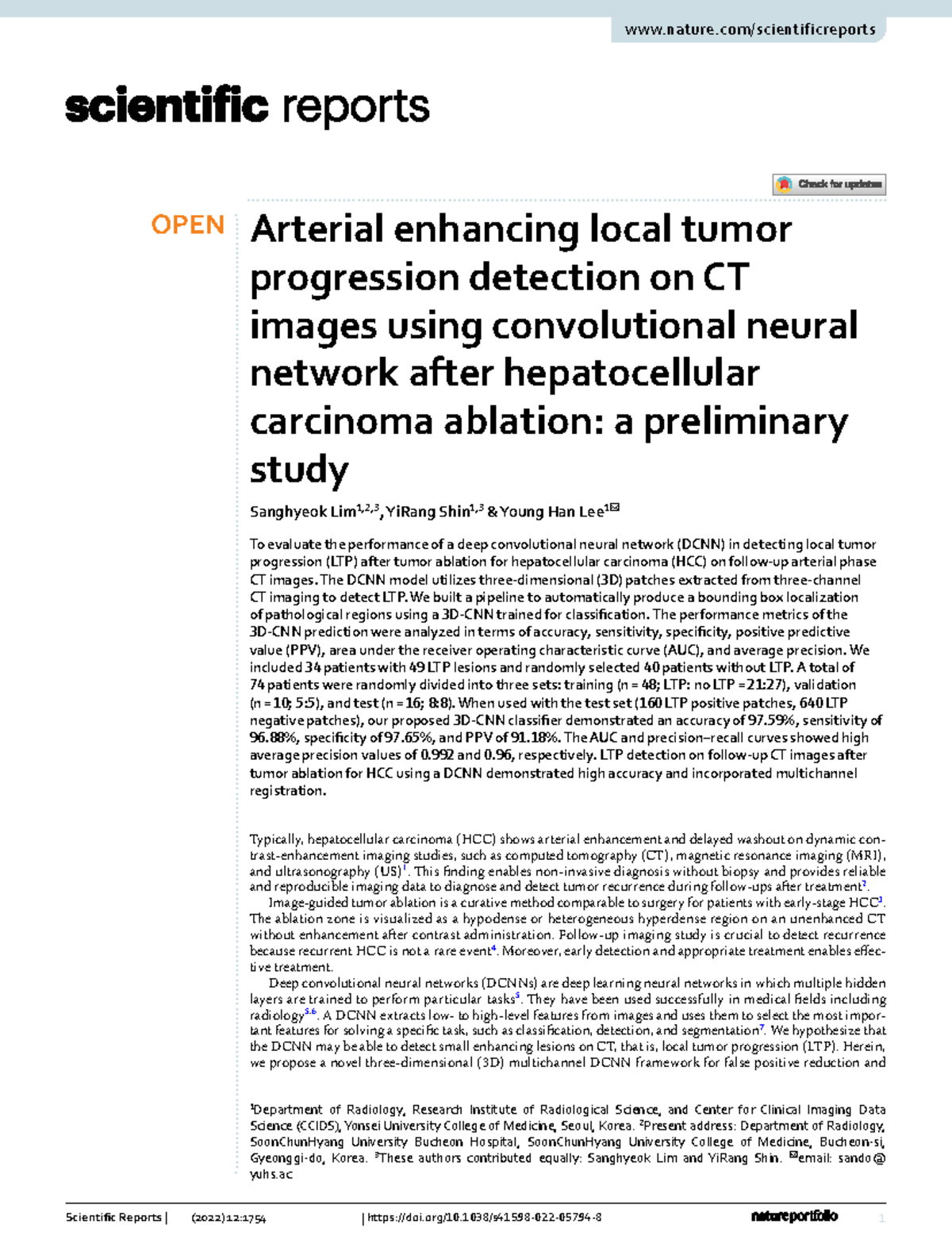 2022 Sanghyeok Lim Arterial enhancing local tumor progression detection ...