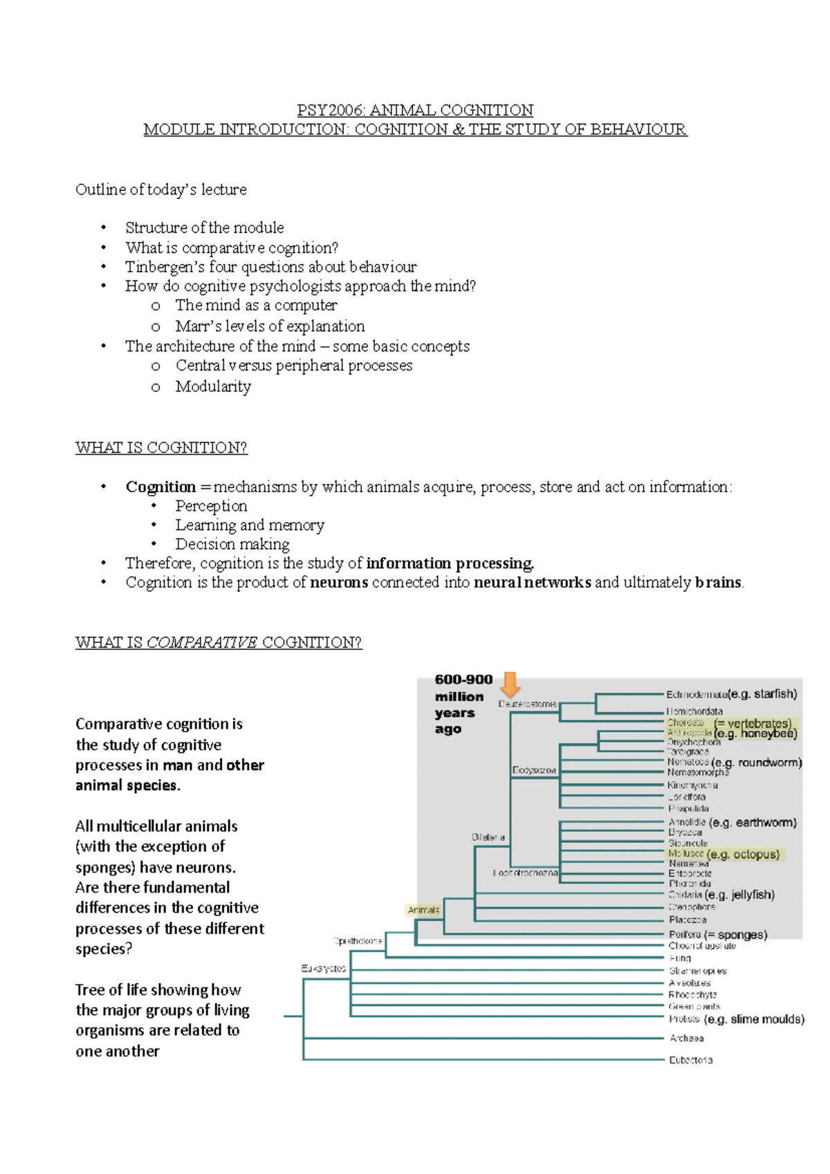 Lecture 1 - Intro - PSY2006: ANIMAL COGNITION MODULE INTRODUCTION ...