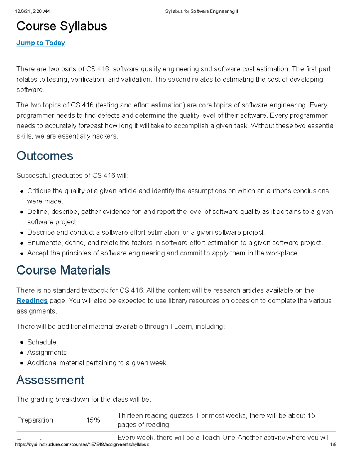 Syllabus for Software Engineering II - Course Syllabus Jump to Today ...