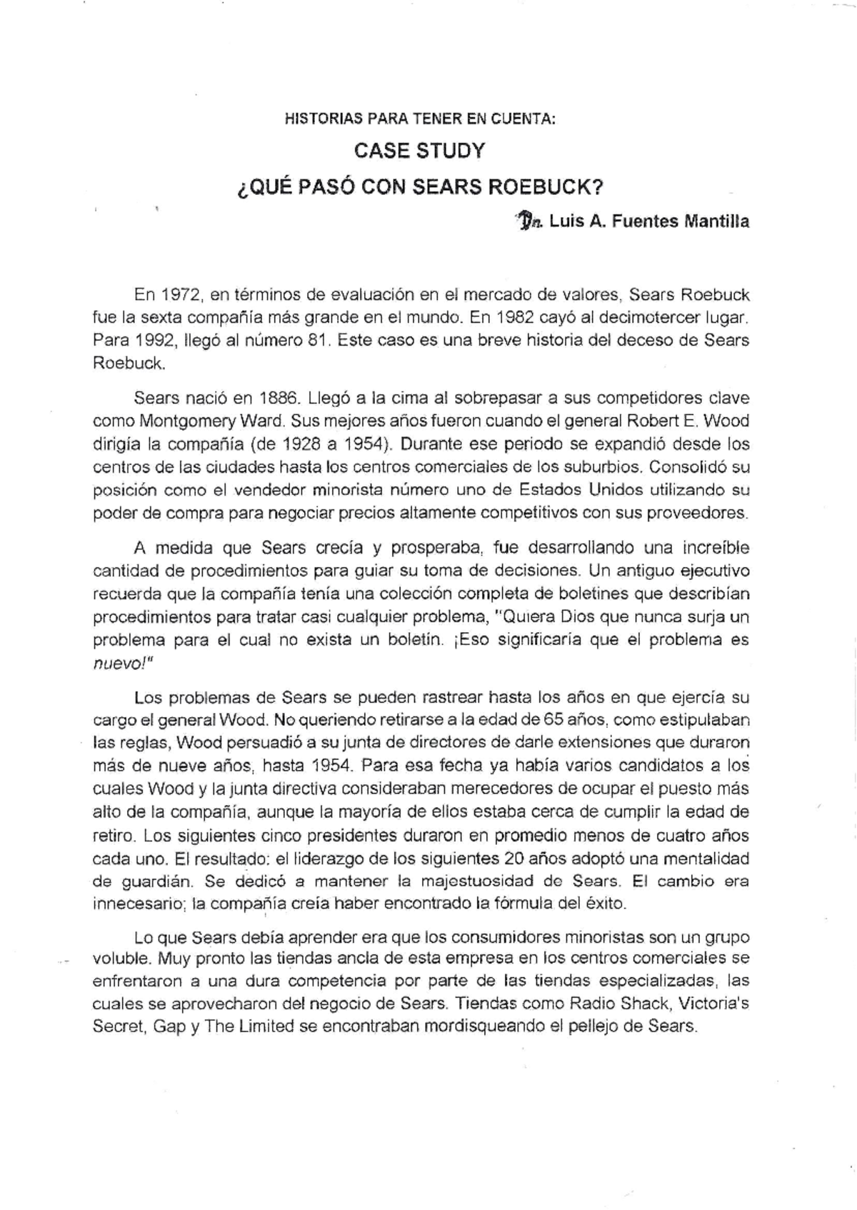 Case Study Sears - Administracion UNT - 2021 - HISTORIAS PARA TENER EN ...