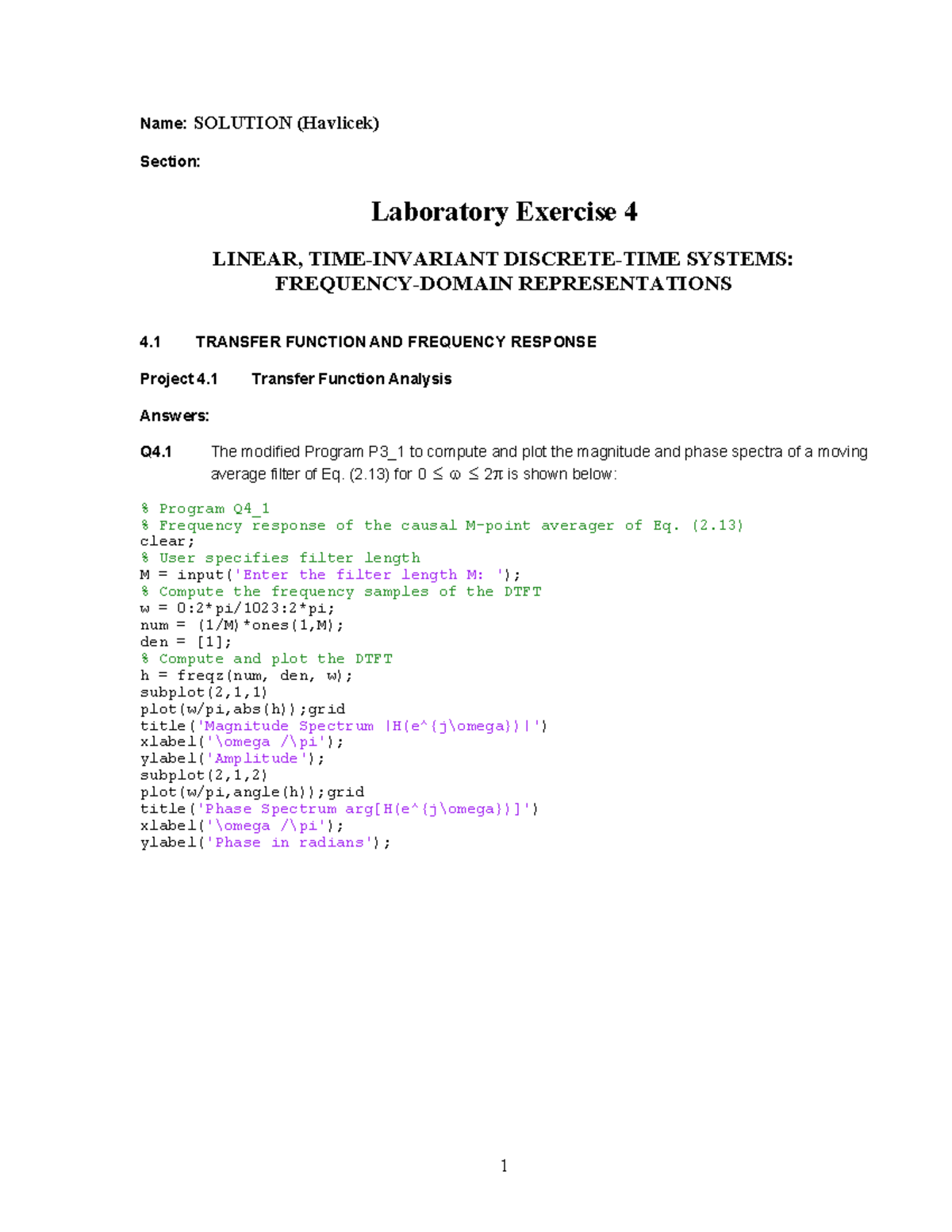 Hw08sol - Hw01sol - Answer sheet - NameSection: SOLUTION (Havlicek ...