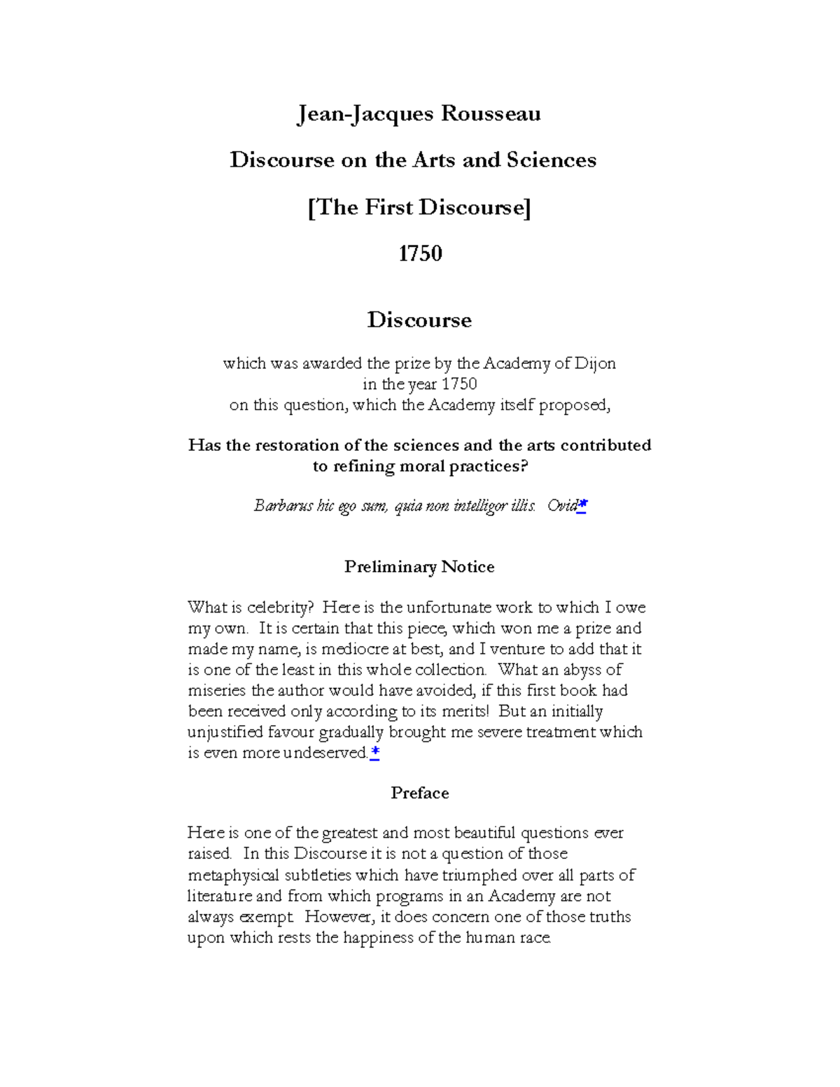 Discourses on Arts and Sciences by Rosseau - Jean-Jacques Rousseau ...