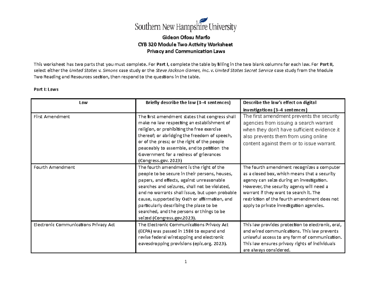CYB 320 Module Two Activity Worksheet Gideon Marfo - Gideon Ofosu Marfo ...