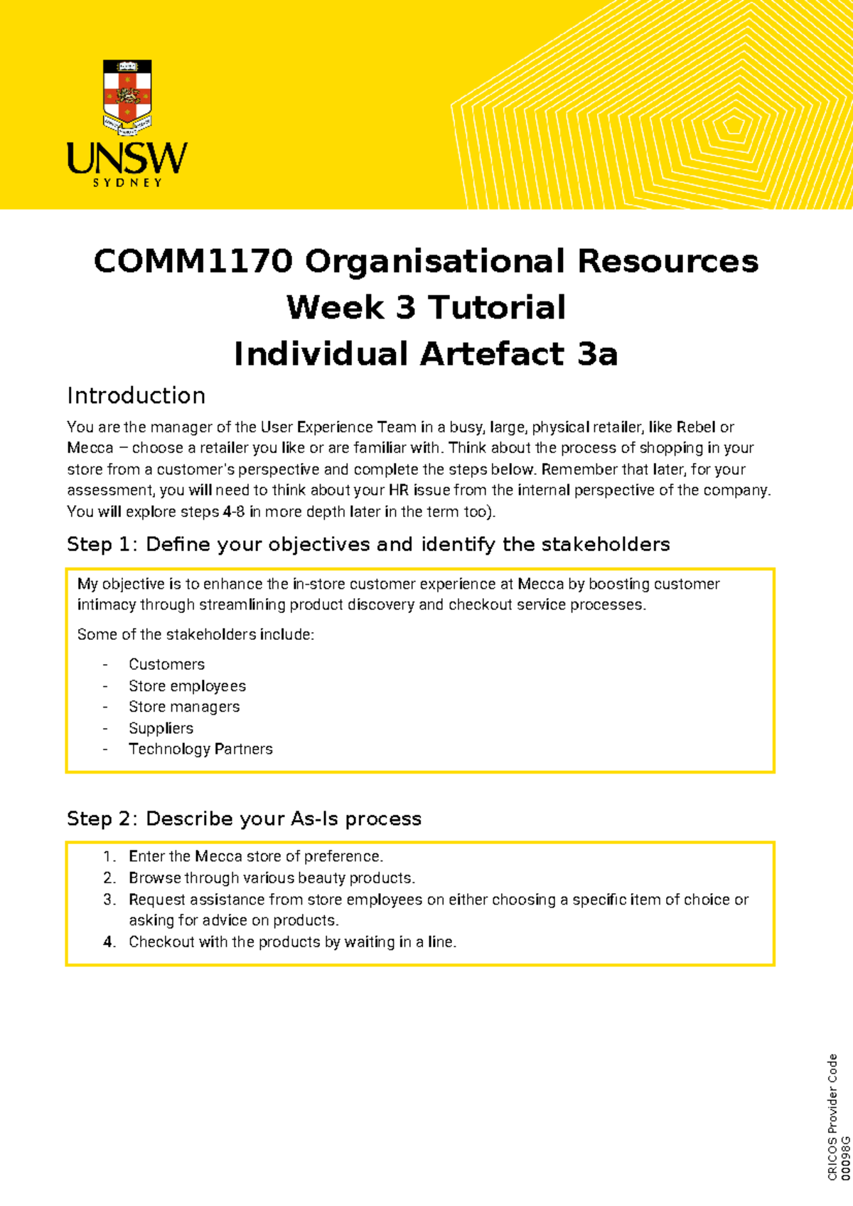 Tutorial Worksheet 1 (Artefact 3a) - COMM1170 - Studocu