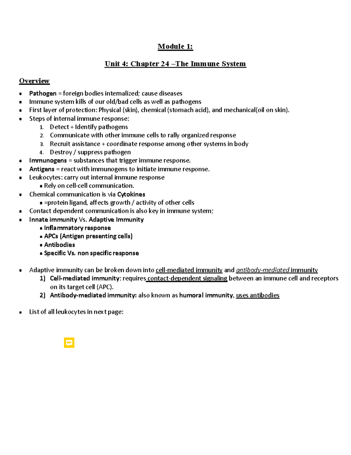 Unit 4 - chapter 24: the immune system - Module 1: Unit 4: Chapter 24 ...