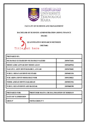 [MGT646] Group 1 Group Assignment [ Research Paper] - Copy - FACULTY OF ...