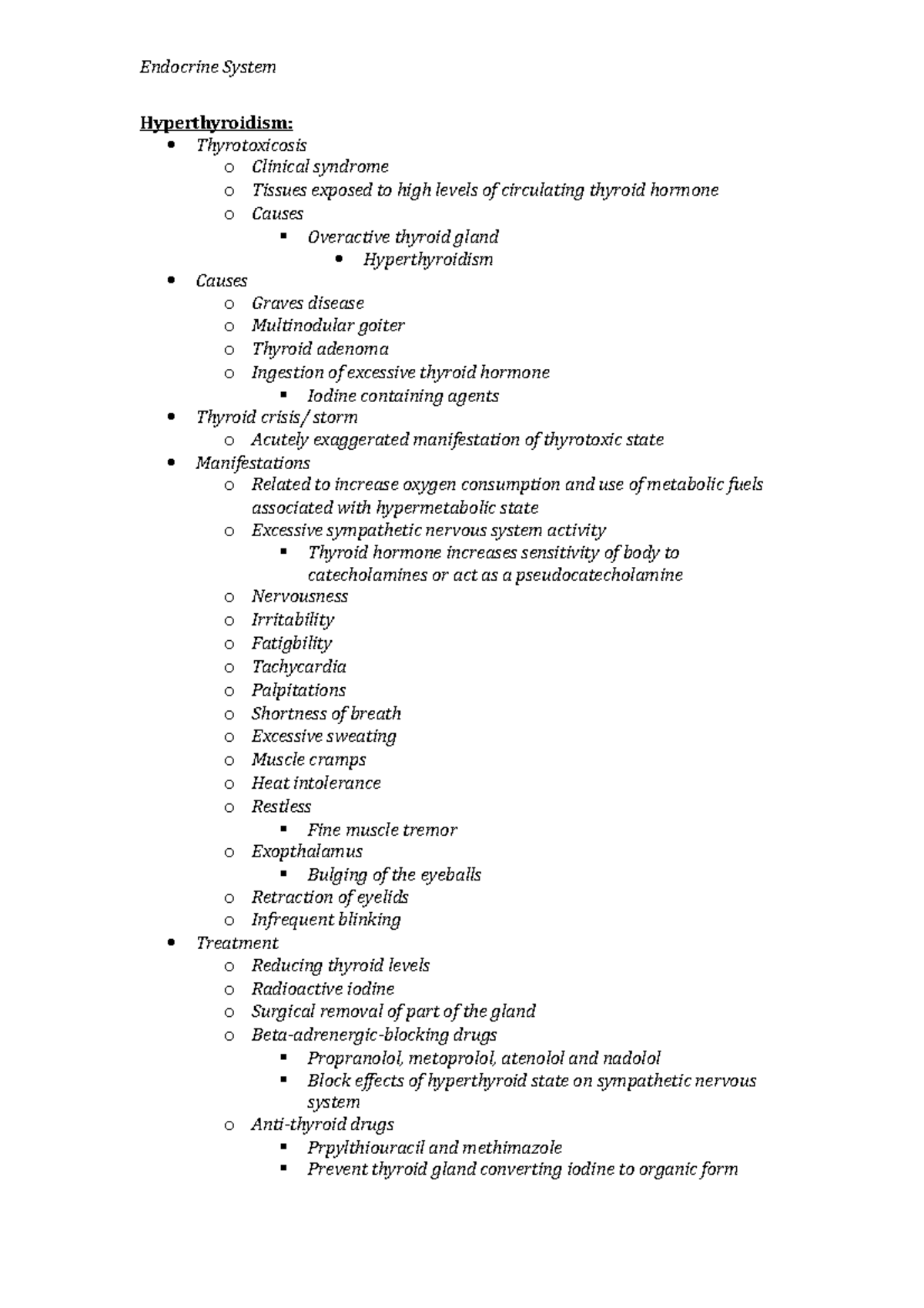 Hyperthyroidism Lecture Notes - Endocrine System Hyperthyroidism ...