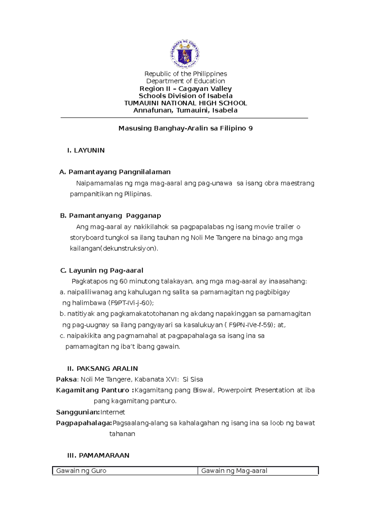 Final DEMO DLP - FOR COT - Republic of the Philippines Department of ...