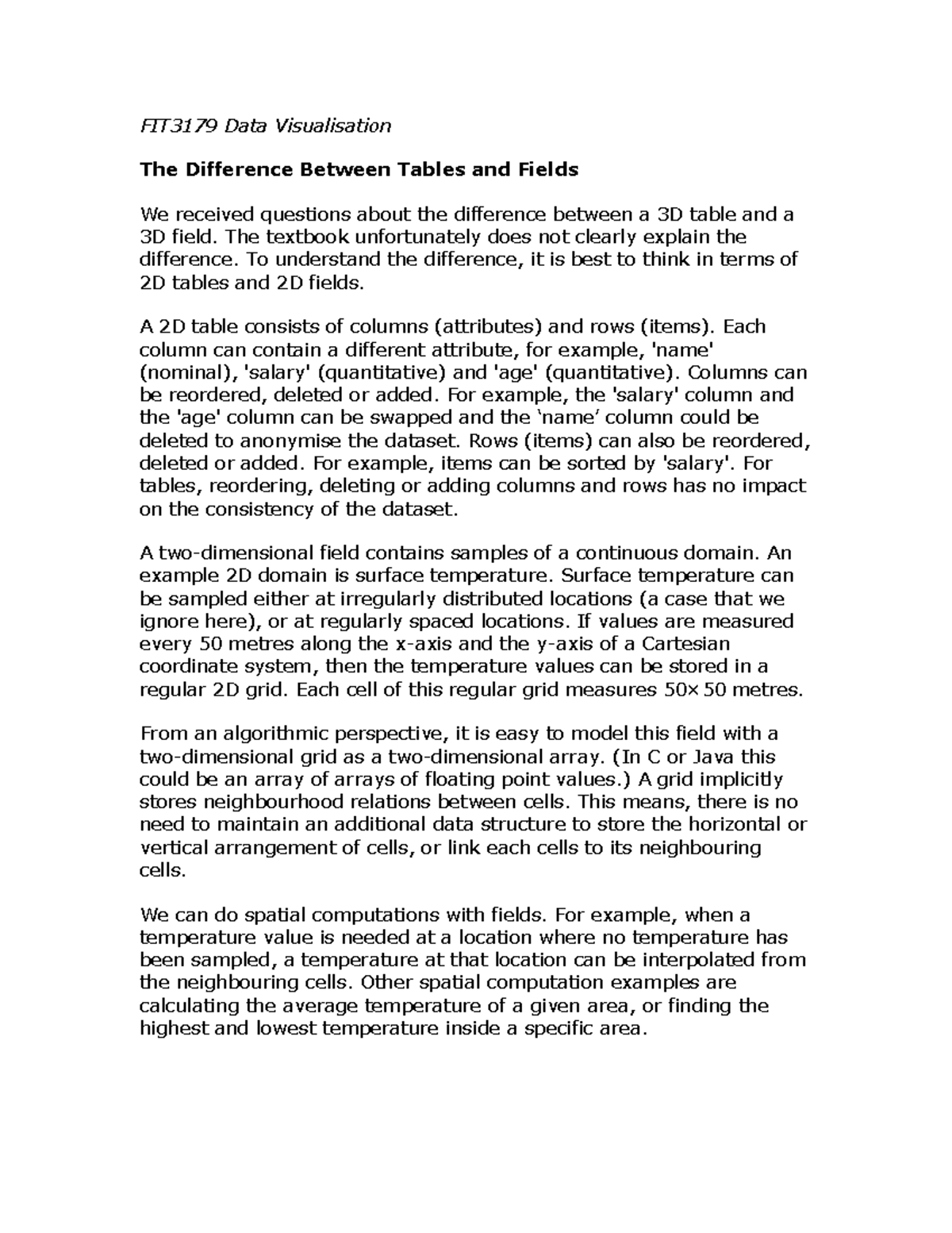 Tables vs Fields - FIT3179 Data Visualisation The Difference Between ...