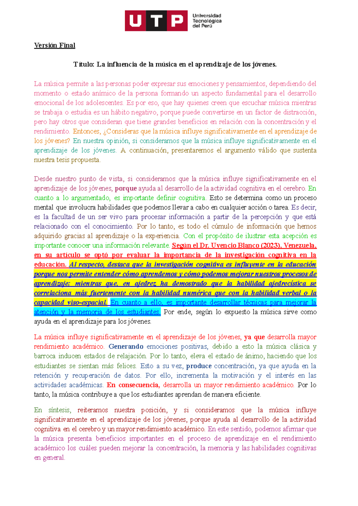 Práctica calificada semana 15 - Versión Final Título: La influencia de ...