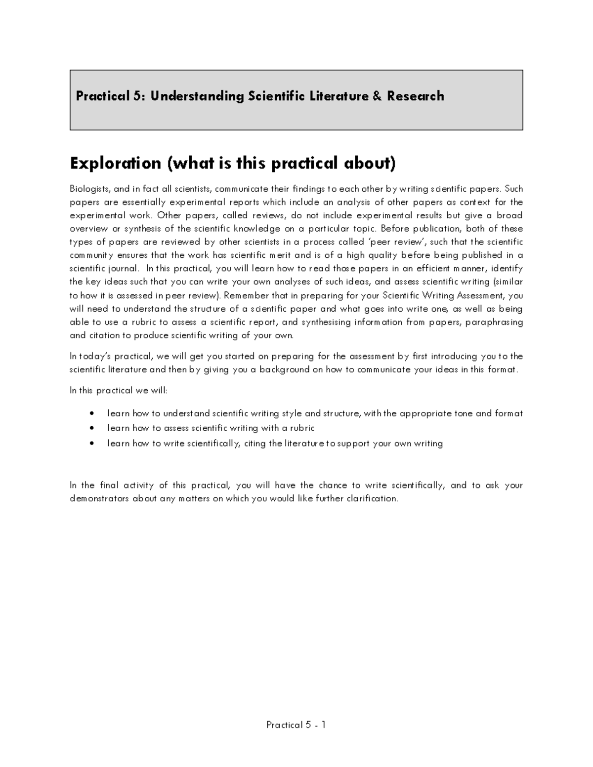 Practical 5 Notes - Practical 5: Understanding Scientific Literature ...