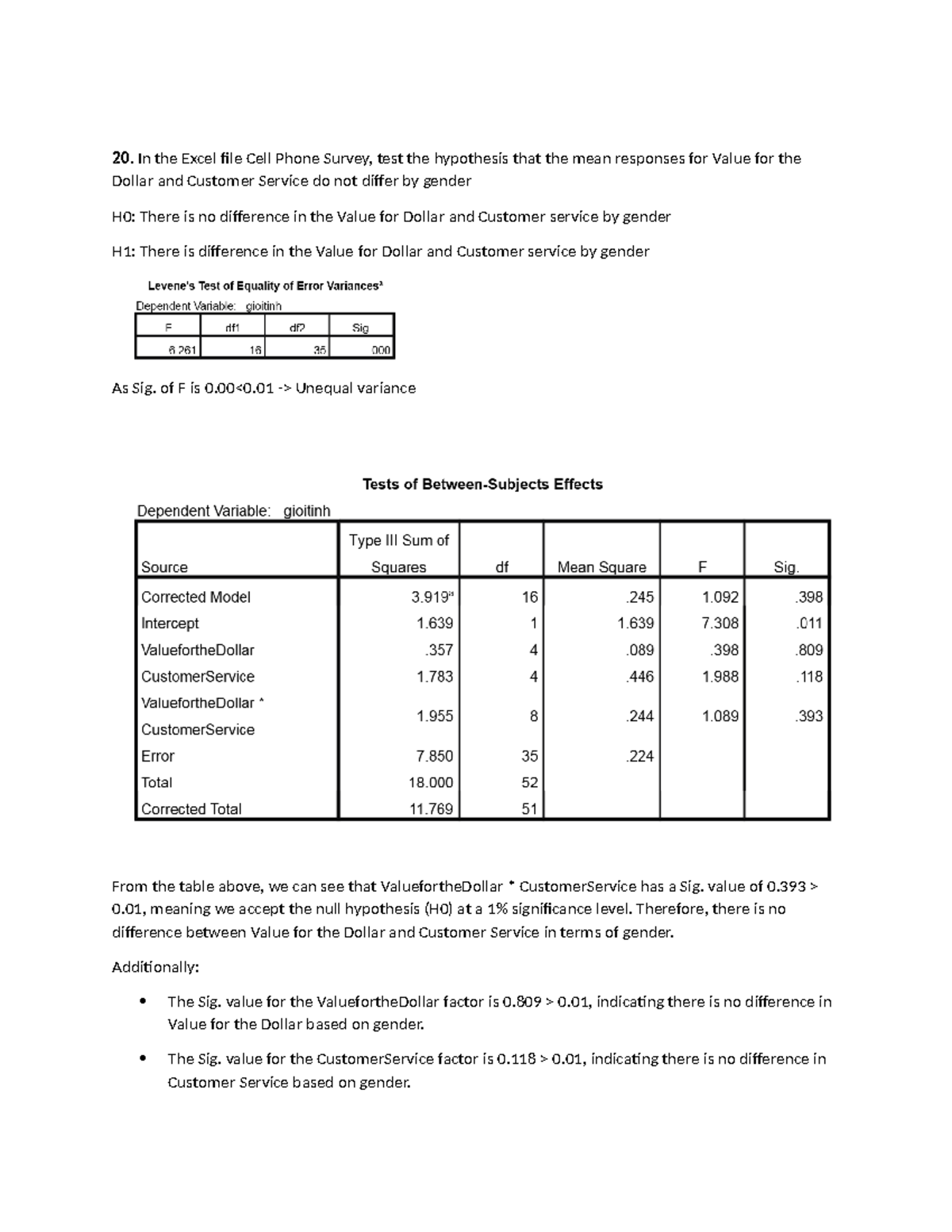 BA Anova - 20. In the Excel file Cell Phone Survey, test the hypothesis ...