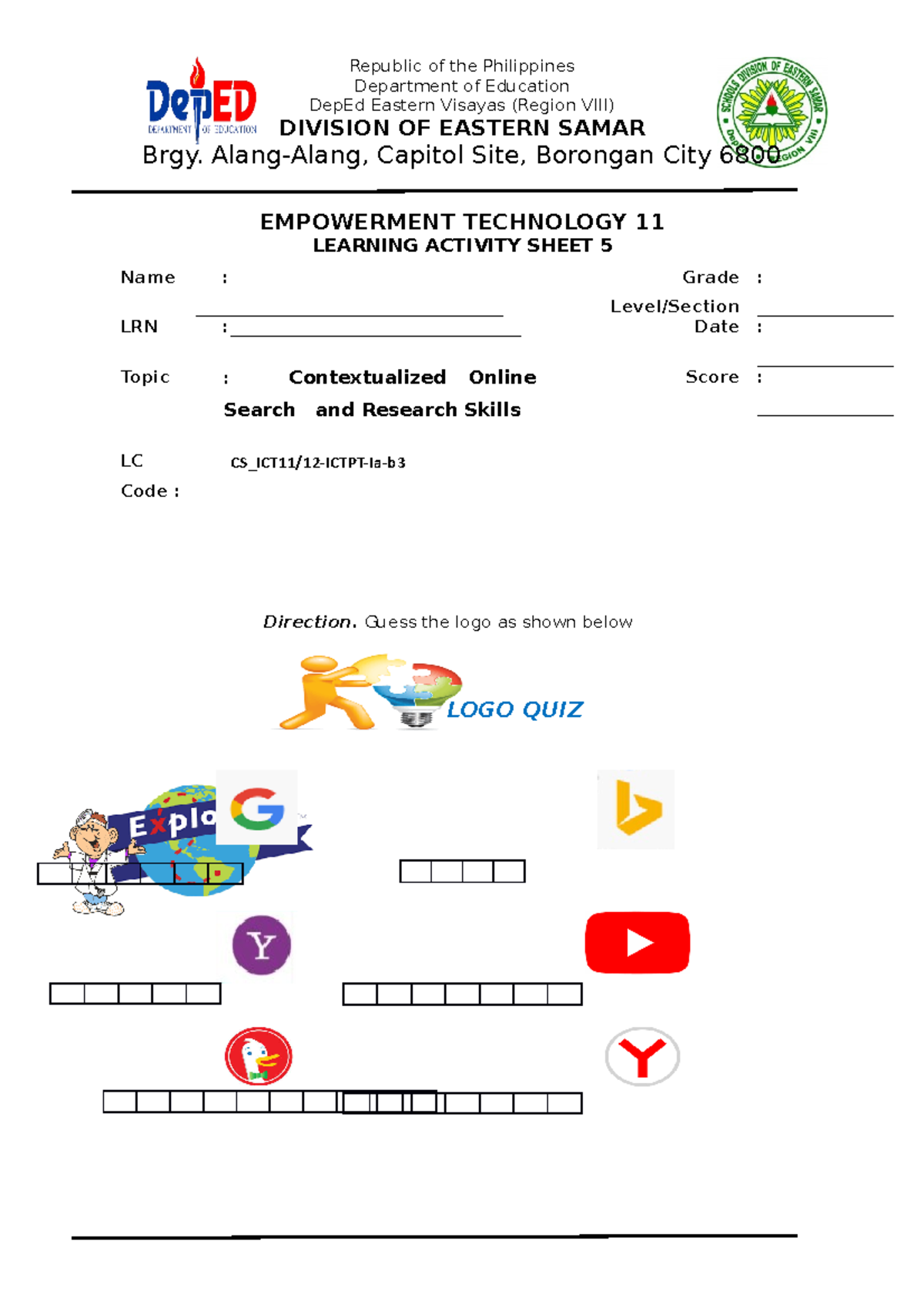 Learning Activity Sheet 5 - Republic of the Philippines Department of ...