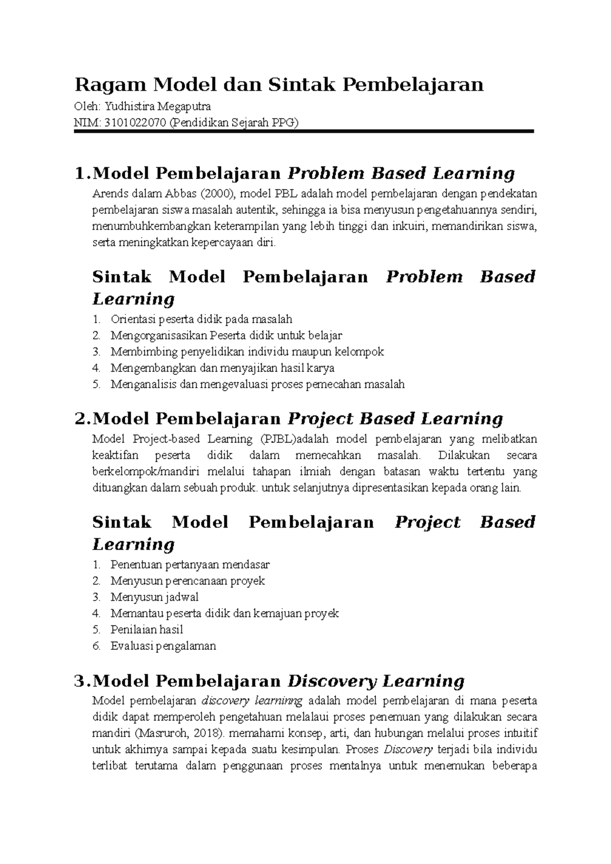 Model Pembelajaran dan Sintaknya - Ragam Model dan Sintak Pembelajaran ...