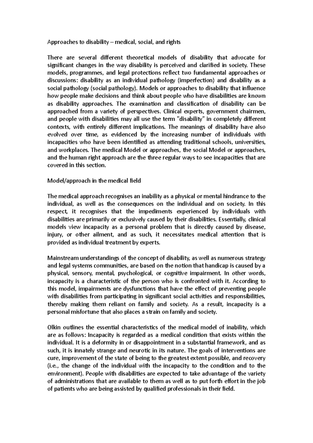 Approaches to disability – medical, social, and rights - These models ...