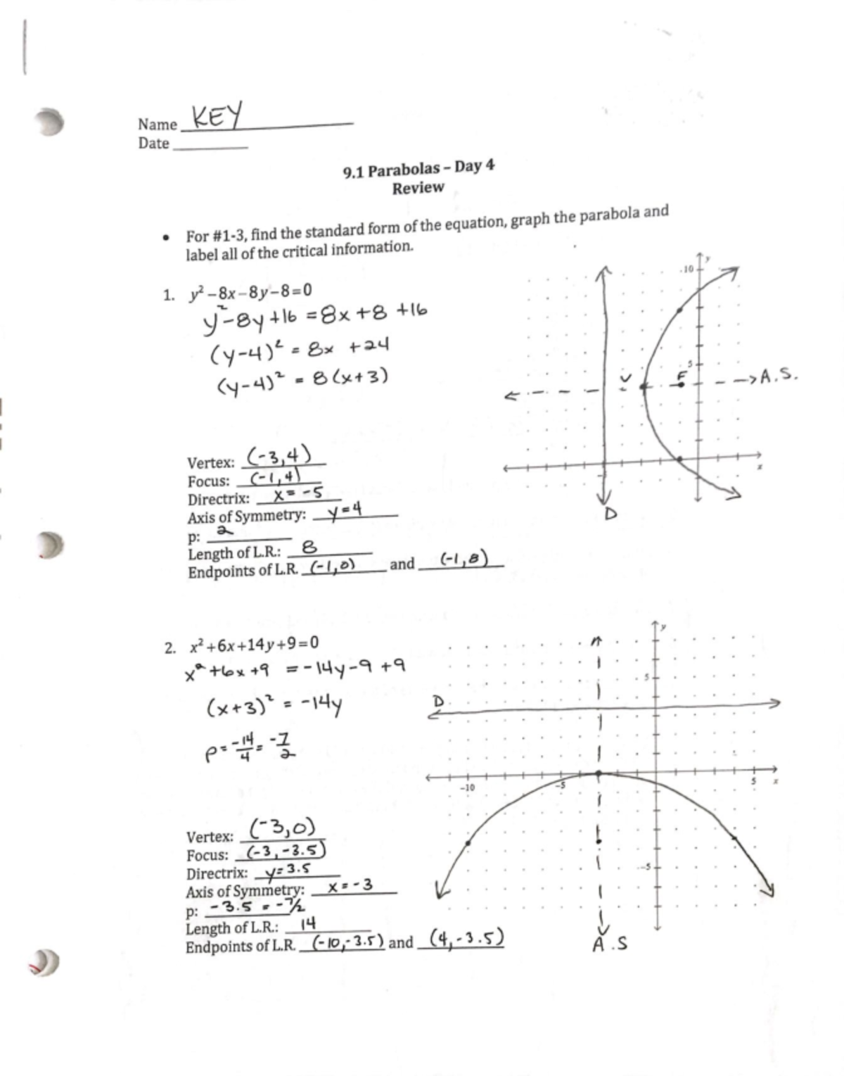 Parabola day 2 HW Answers - Alemán B NS - Studocu