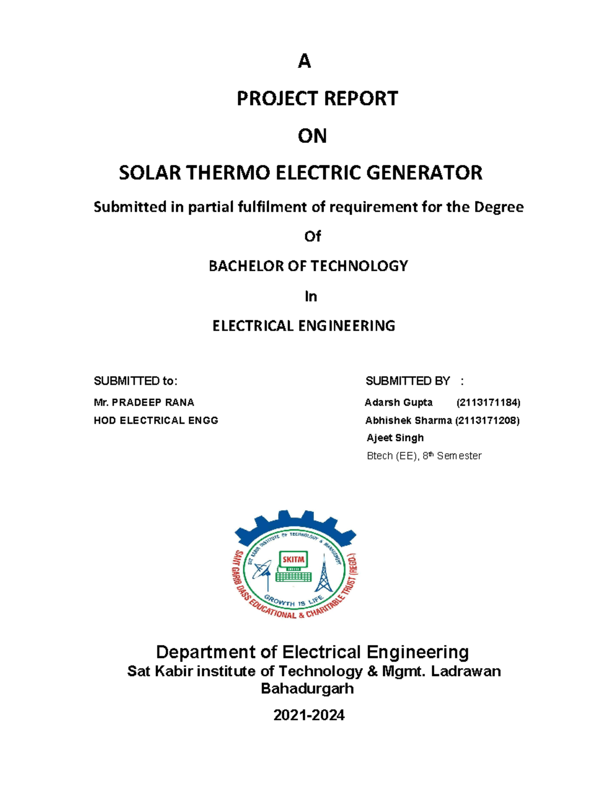 Project File merged - A PROJECT REPORT ON SOLAR THERMO ELECTRIC ...