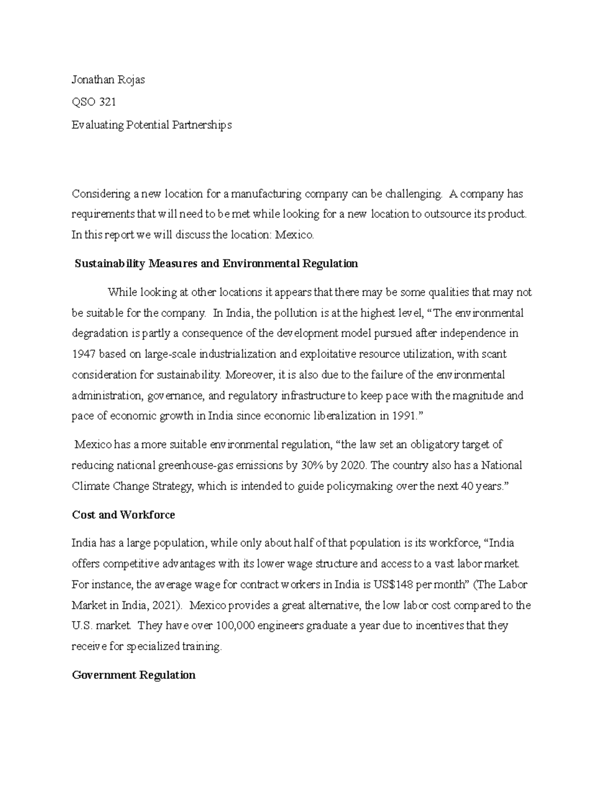 Evaluating Potential Partnerships - Jonathan Rojas QSO 321 Evaluating ...