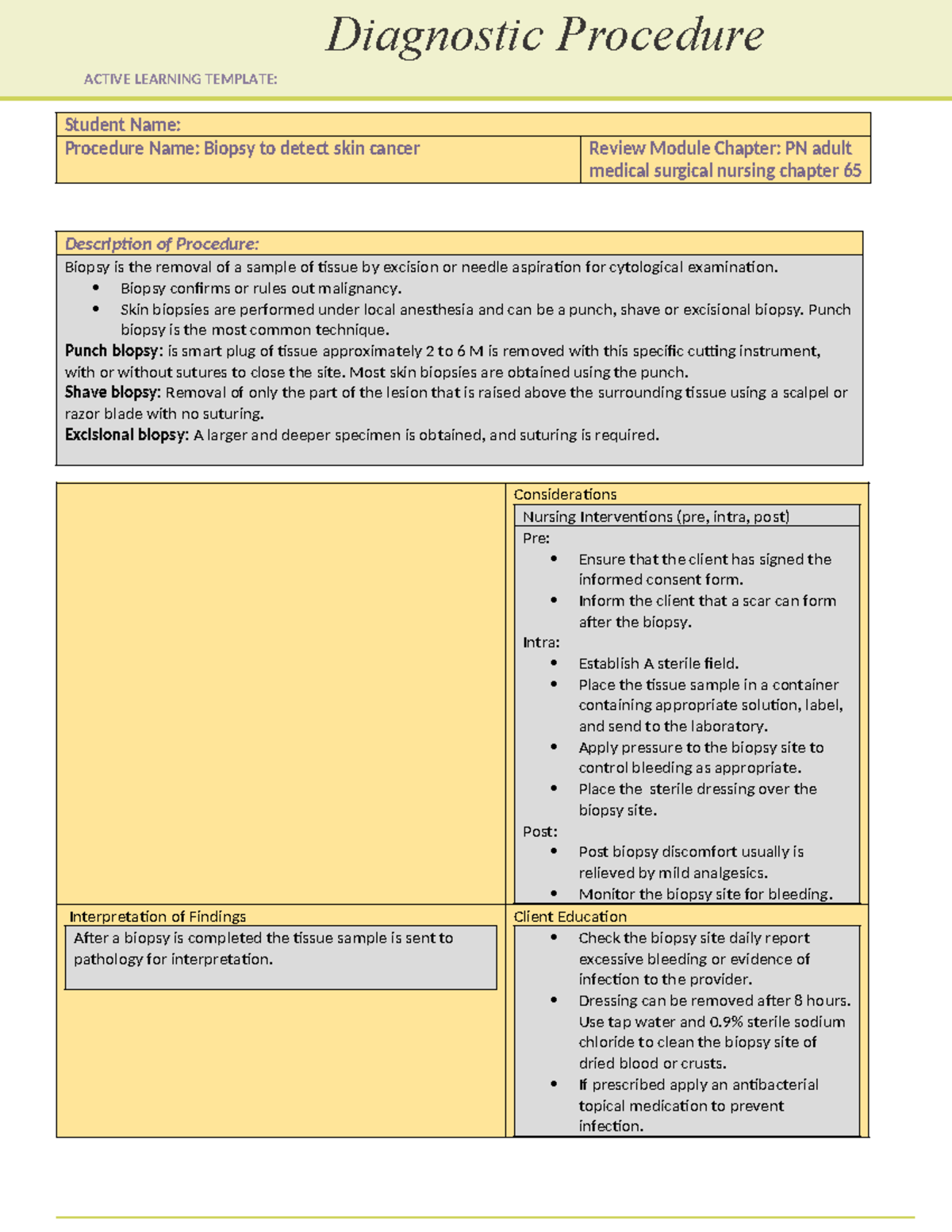 Diagnostic procedure (Biopsy to detect skin cancer) - Student Name ...