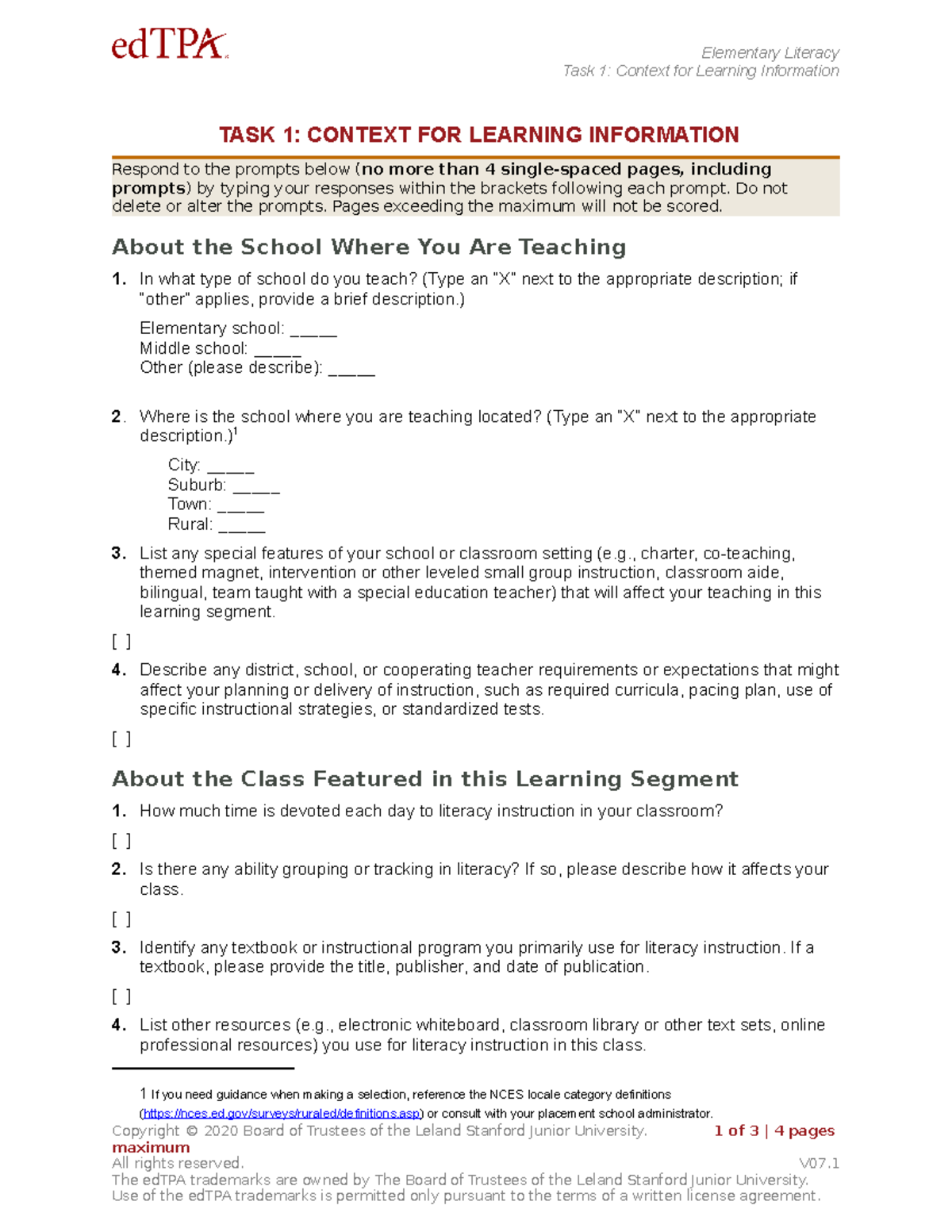 Ed TPA ELL Context For Learning - Elementary Literacy Task 1: Context ...