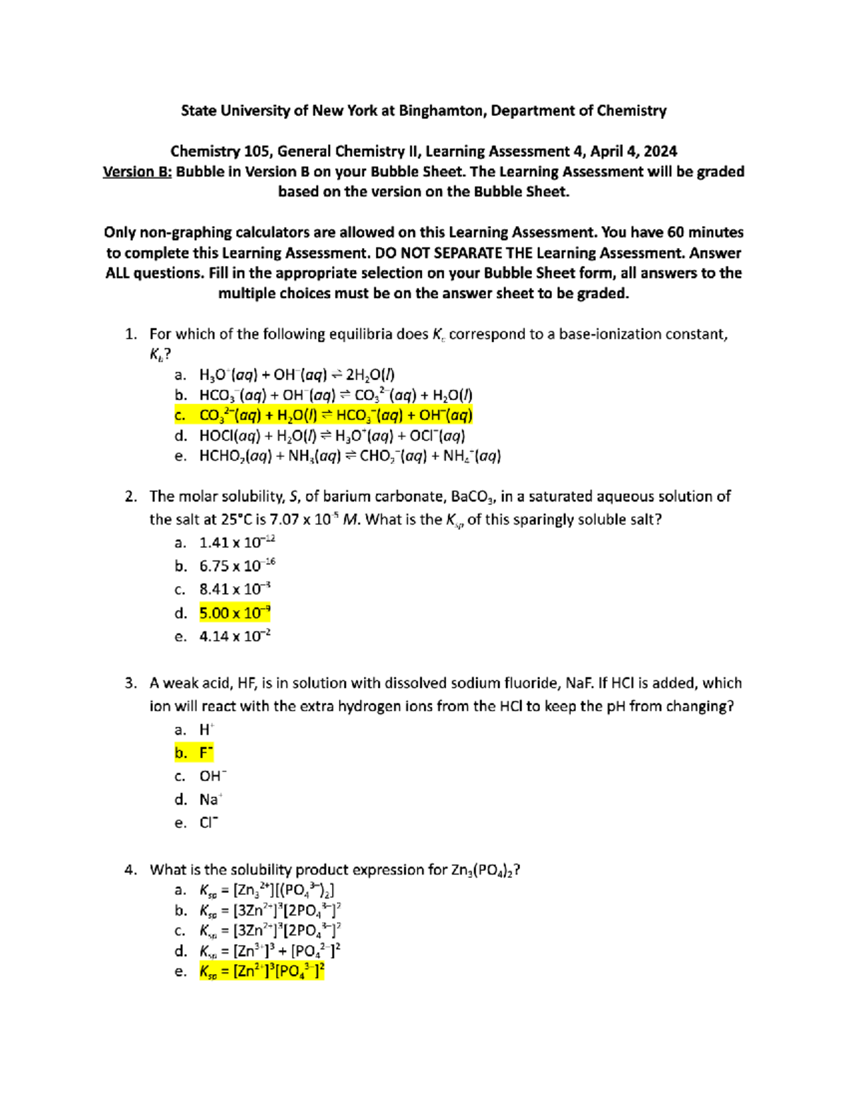 CHEM 105 - LA 4 - Spring 2024 - VB - key.docx - Spring 2024 General ...