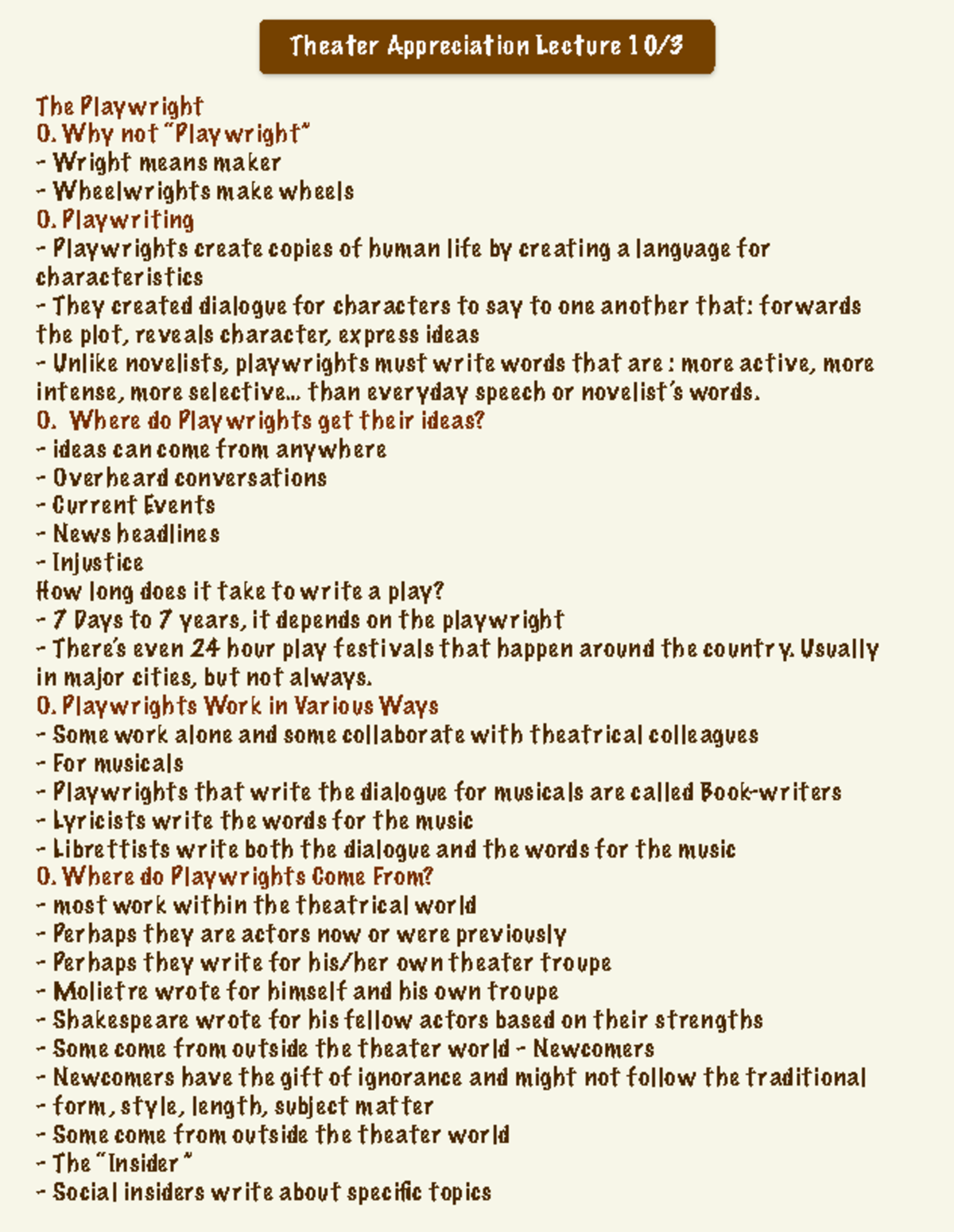 Theater Appreciation 9/29 - Theater Appreciation Lecture 10/ The ...