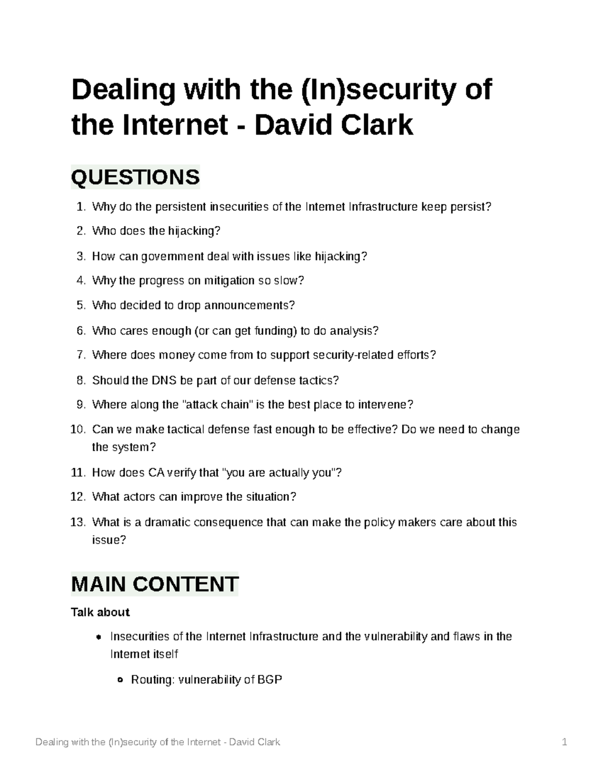 Dealing with the (In)security of the Internet - David Clark - Dealing ...