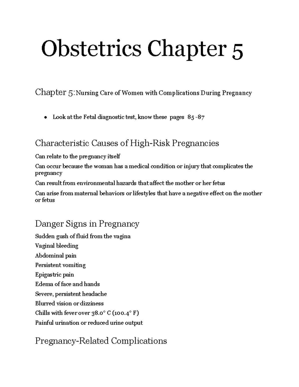 Obstetrics Chapter 5 - lecture notes - Obstetrics Chapter 5 Chapter 5 ...