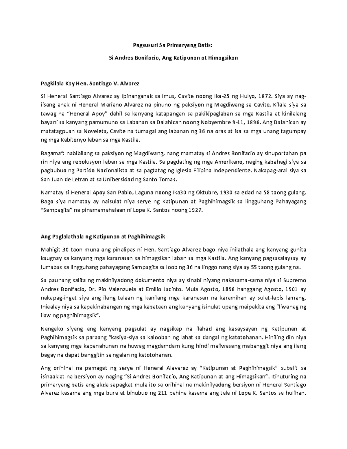 Pagsusuri sa primaryang batis - Pagsusuri Sa Primaryang Batis: Si ...