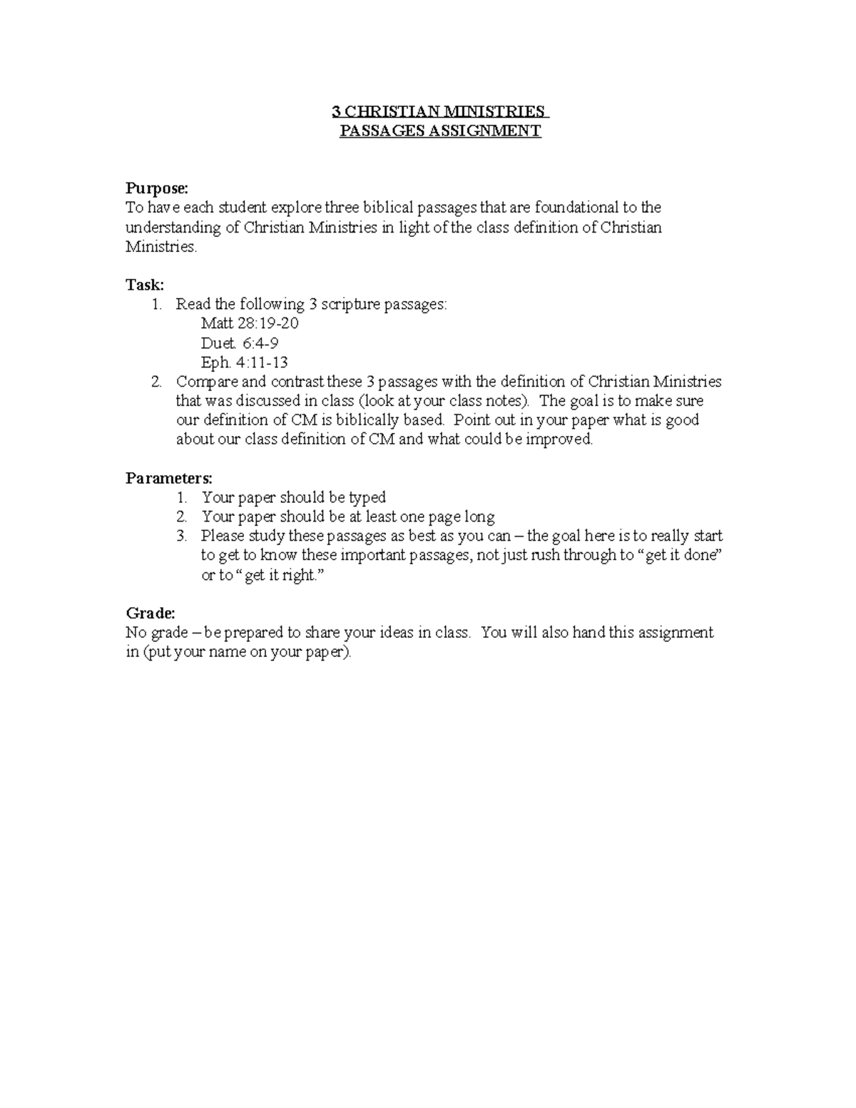 3 CM Passages Assignment - 3 CHRISTIAN MINISTRIES PASSAGES ASSIGNMENT ...