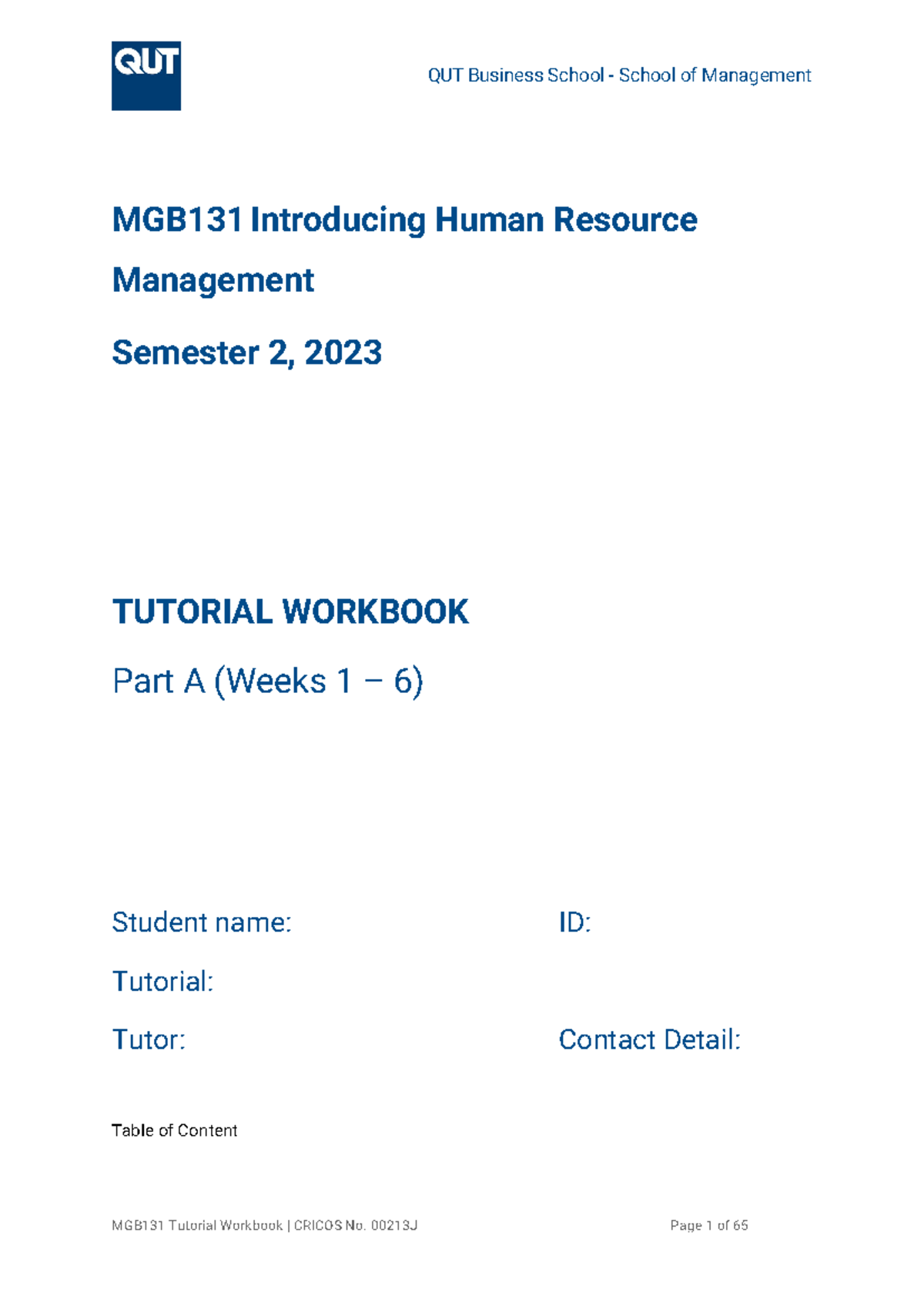 MGB131 Tutorial Workbook Part A (weeks 1-6) S2 2023 v3 MM-1 - MGB 131 ...