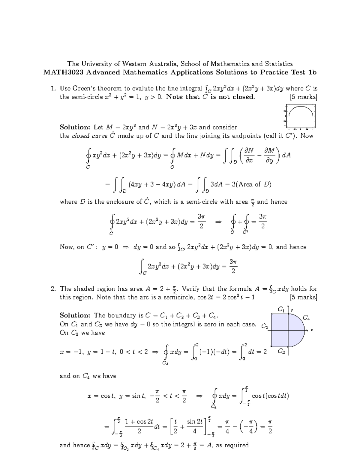 MATH3023 Practice Test 1b Solutions - The University of Western ...