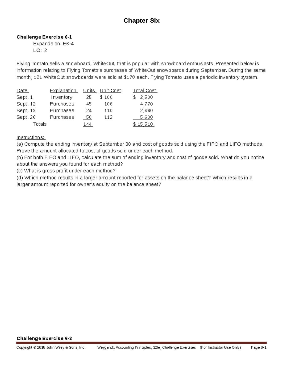 Ch06Q - Revision - Chapter Six Challenge Exercise 6- Expands on: E6- LO ...
