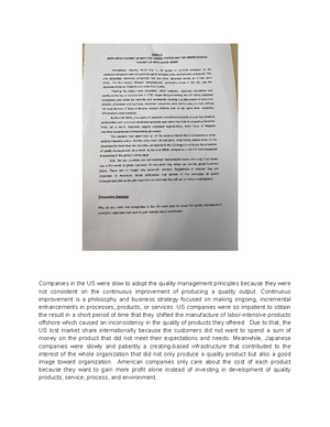 BUS3231 Assignment - Quality Management - SCHOOL OF MANAGEMENT GROUP ...